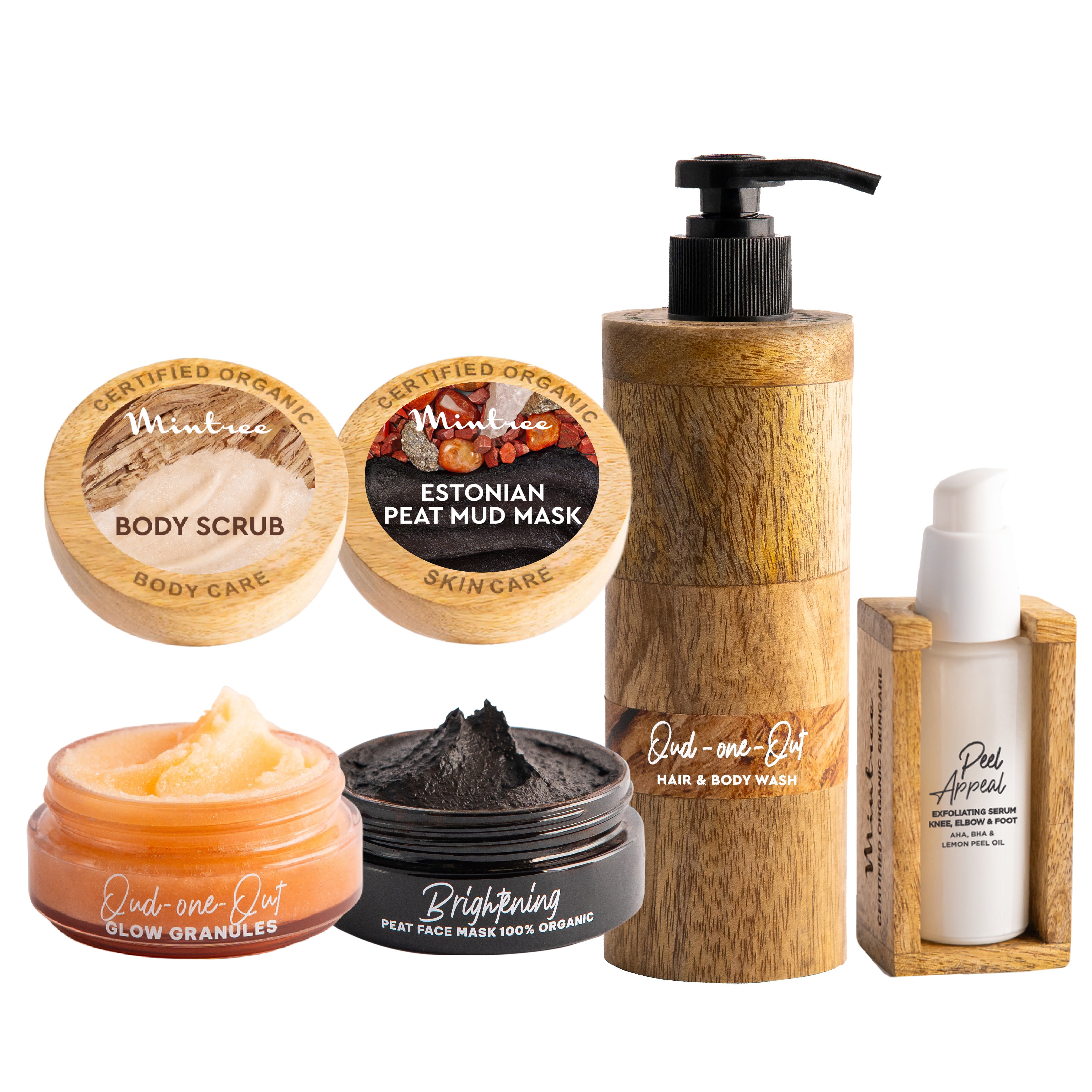 Peel Appeal Serum, Oud Body Wash, Oud Body Scrub & Black Mask – Mintree